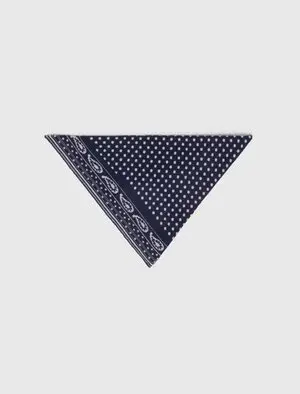 Maje Woman's Wool Reversible Wool And Cashmere Scarf Navy Polka Dot Bandana Print