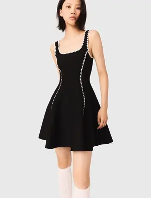 Maje Polyester Short Dress With Topstitch Details