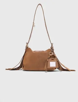 Maje Leather Mini Bag Charm With Fringe And Mirror