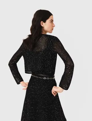 Maje Rhinestone Knit Cardigan - Black