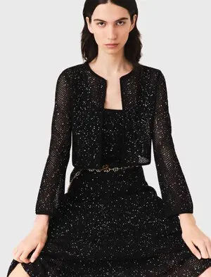 Maje Rhinestone Knit Cardigan - Black