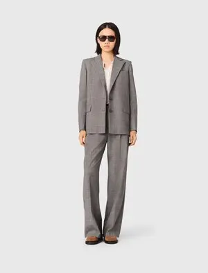 Maje Wool Checked Suit Jacket - Grey