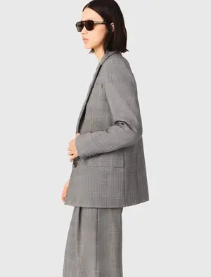 Maje Wool Checked Suit Jacket - Grey