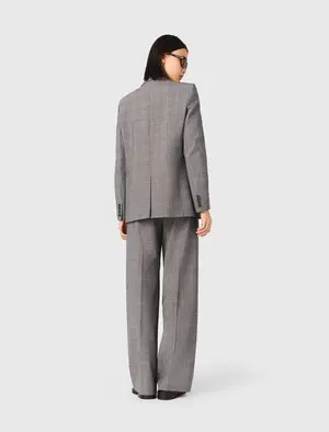 Maje Wool Checked Suit Jacket - Grey