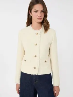 Max Mara Wool-blend Cropped Jacket With Fringed Trims - Ecru