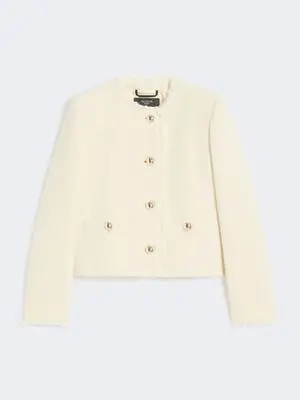 Max Mara Wool-blend Cropped Jacket With Fringed Trims - Ecru