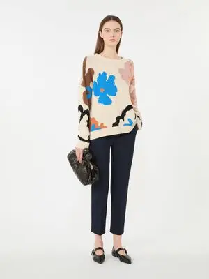 Max Mara Stretch Cotton Cigarette Trousers - Navy