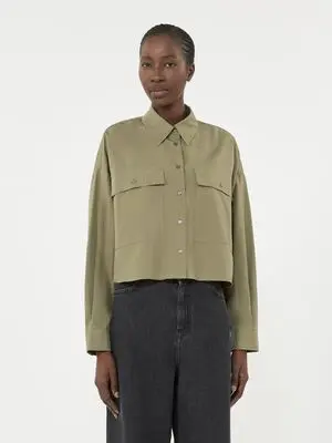 Max Mara Asymmetrical Cotton Poplin Shirt - Kaki