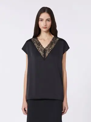 Max Mara Satin Top With Lace Trim - Black