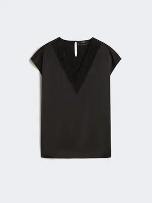 Max Mara Satin Top With Lace Trim - Black