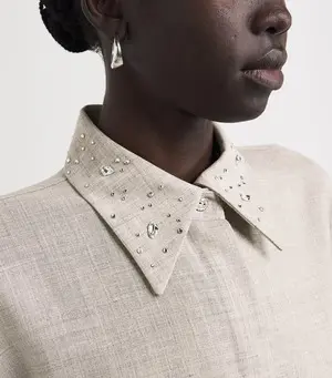 Lafayette 148 New York Wool-silk-linen Embellished Shirt