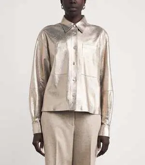 Lafayette 148 New York Metallic Suede Cropped Shirt