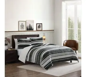 Eddie Bauer Shelton Fair Isle Green Plush King Comforter Set - One-color