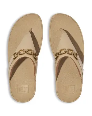 Fitflop Lulu Square Chain Leather Toe Post Sandals - Cappuccino