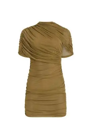 Amanda Uprichard Evianna Ruched Mock Neck Mini Dress - Olive