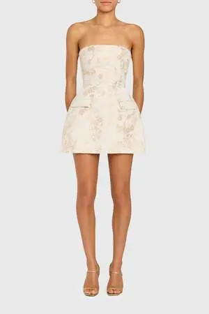 Amanda Uprichard Strapless Jacquard Romper - White Gold