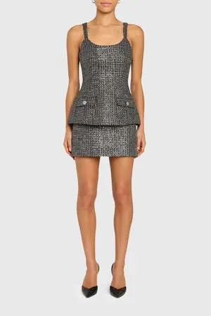 Amanda Uprichard Empire Mini Dress In Clarkson Tweed - Black/silver