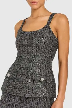 Amanda Uprichard Empire Mini Dress In Clarkson Tweed - Black/silver