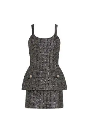 Amanda Uprichard Empire Mini Dress In Clarkson Tweed - Black/silver