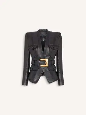 Balmain Belted Lambskin Leather Jacket