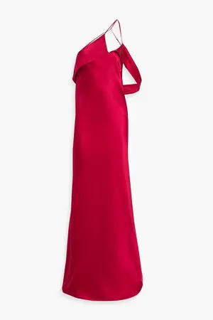 Michelle Mason One-shoulder Silk-satin Gown - Crimson