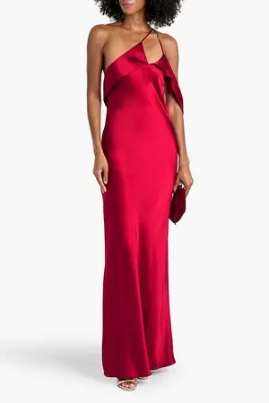 Michelle Mason One-shoulder Silk-satin Gown - Crimson