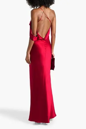 Michelle Mason One-shoulder Silk-satin Gown - Crimson