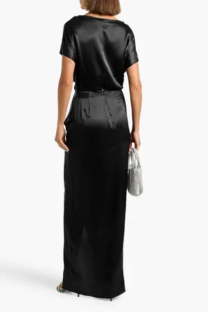 Michelle Mason Wrap-effect Silk-satin Gown - Black