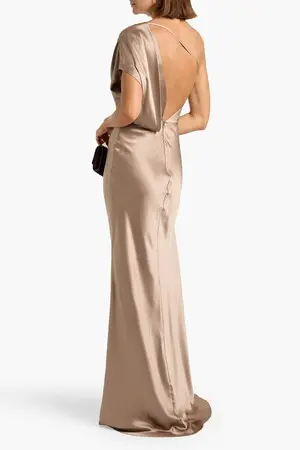 Michelle Mason One-shoulder Open-back Silk-satin Gown - Taupe