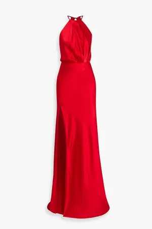 Michelle Mason Draped Cutout Silk-satin Gown - Red