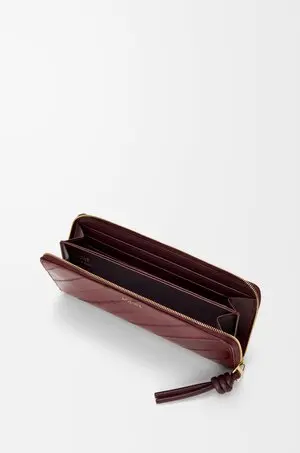 Loewe Knot Slim Zip Around Wallet In Eel - Dark Burgundy