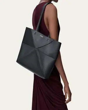 Loewe Puzzle Fold Leather Tote Bag - Black
