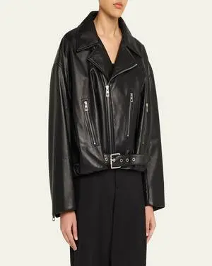Loewe Short Nappa Lambskin Biker Jacket - Black