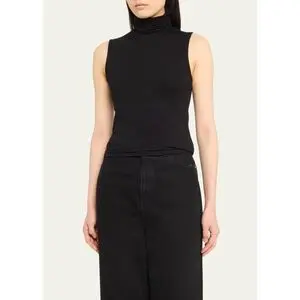 Majestic Filatures Soft Touch Sleeveless Stretch Turtleneck - Black