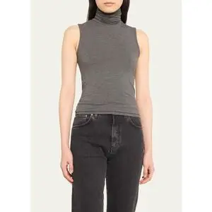 Majestic Filatures Soft Touch Sleeveless Stretch Turtleneck - Black