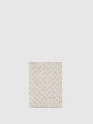 REISS Floyd Leather Woven Bifold Cardholder - Off White