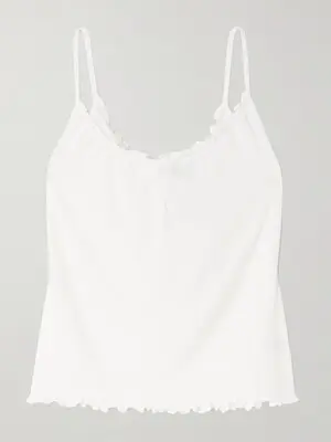 DEIJI STUDIOS Flounce Shirred Cotton And Wool-blend Tank - Cream