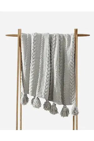 Free People Braided Pom Pom Throw - Cloud Gray