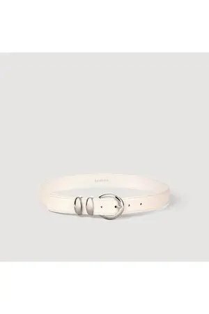 Sandro Leather Belt With Metal Buckle - White