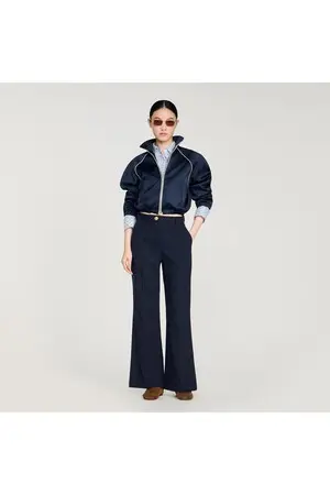 Sandro Wide-leg Wool Trousers - Blue / Navy