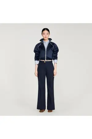 Sandro Wide-leg Wool Trousers - Blue / Navy