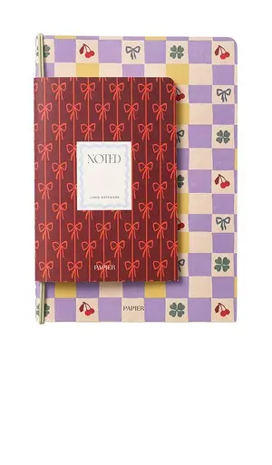 Papier Checkerboard & Bows Softcover Notebook Set Of 2 In Purple - Multi
