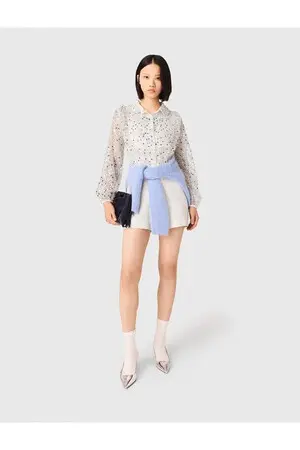 Maje Tweed Playsuit With Sequins And Rhinestone Embellishments - Neutral / White