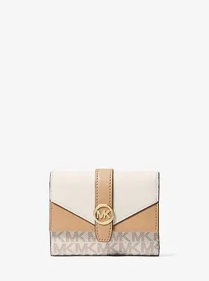 Michael Kors Greenwich Medium Signature Logo Trifold Wallet - Natural
