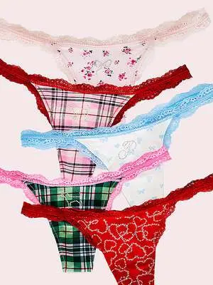 Pink X Loveshackfancy Holiday Notes 5-pack Thong Panties Print