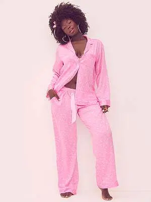 Pink X Loveshackfancy Satin Long Pajama Set - Print