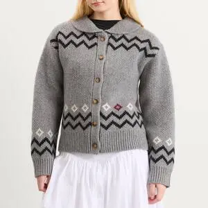DAMSON MADDER Cecily Bunny Intarsia Collar Cardigan