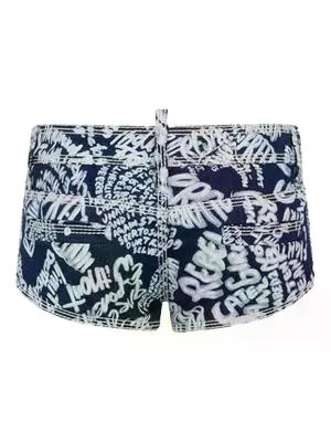 Dsquared2 Rebel Hibiscus Dark Flower Wash Shorts - Blue
