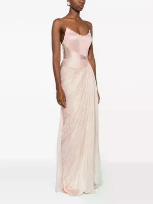 IRIS SERBAN Draped Metallic Maxi Dress