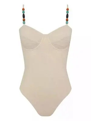 BRIGITTE Beaded-strap Swimsuit - Neutrals